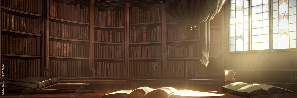 Poster beautiful old fantasy library, background banner – Wall Art ...