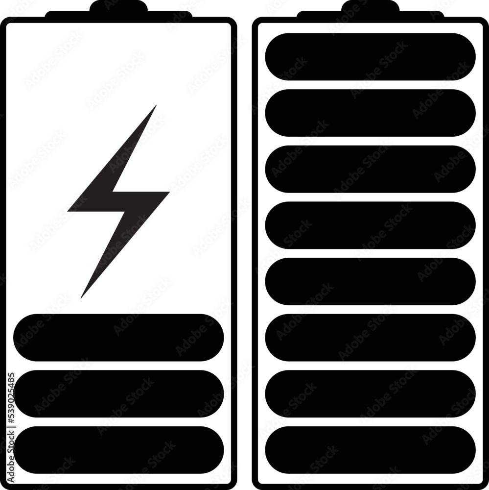 Battery icons set. Battery GSM icon set. battery charging charge ...