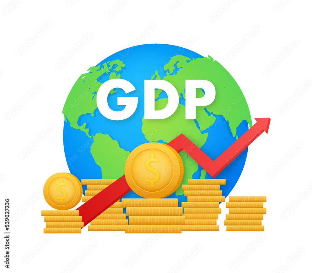 Growth GDP. Gross domestic product. Government budget. Increment in annual financial budget ...