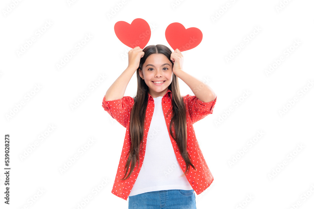 Lovely child girl 12, 13, 14 years old with shape heart love holiday ...