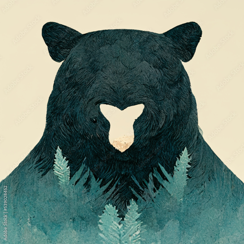 Drawn bear portrait. Standing bear. Computer graphics of a brown bear ...