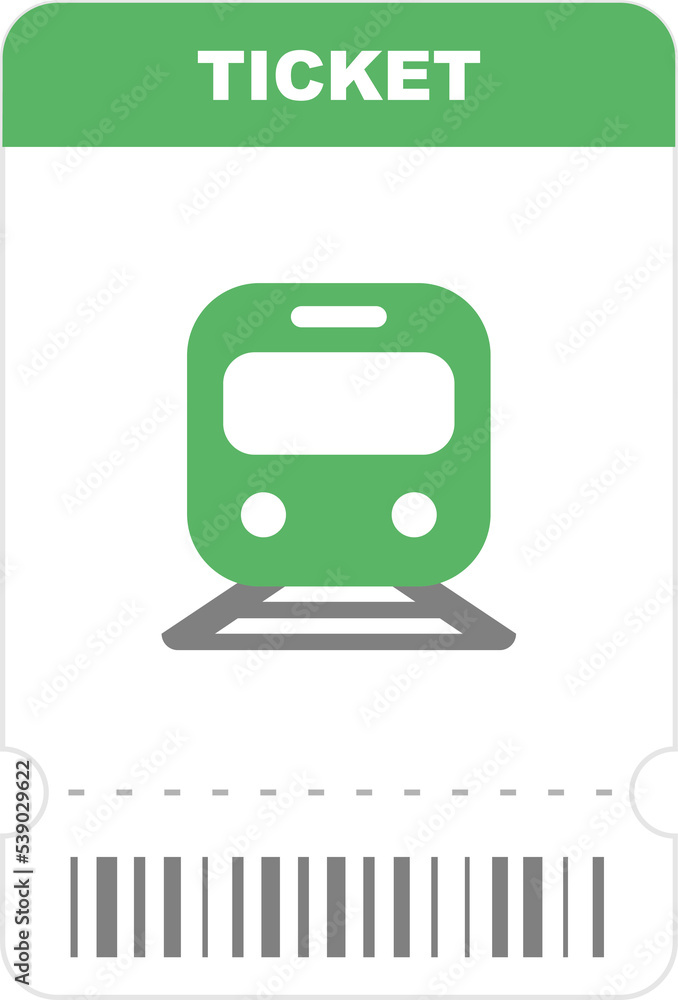 Train ticket. Railway pass. Transport ticket in flat. Train pass on ...