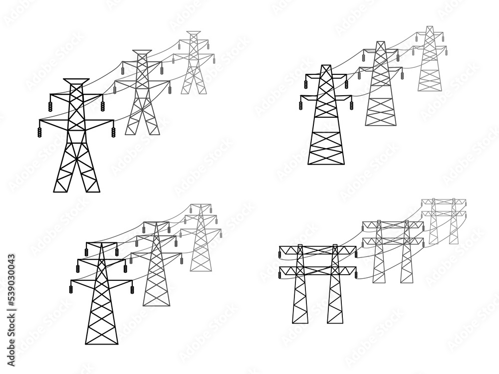 Supports of the high-voltage power grid. Vector illustration of utility ...
