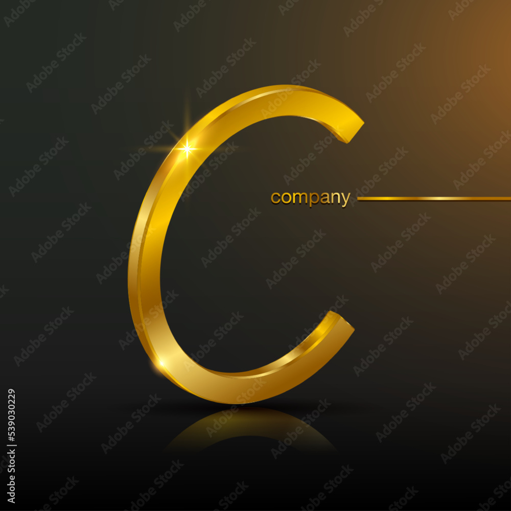 3D Letter C gold logo design. Vector graphic elegant golden font with ...