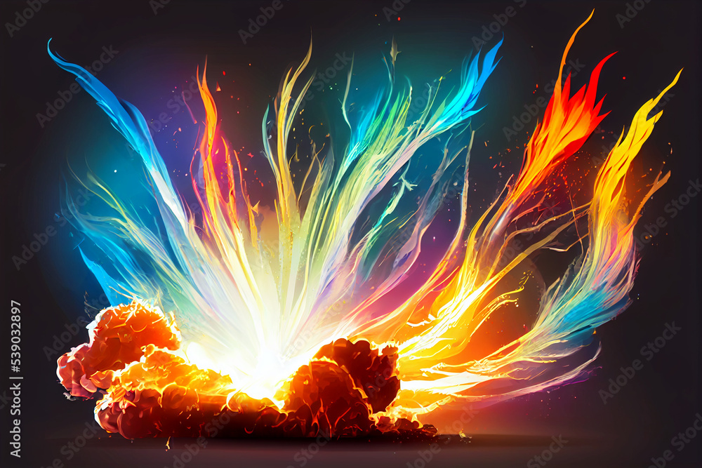 Rainbow flame. Magic explosion effect for 2d game design. Stock ...