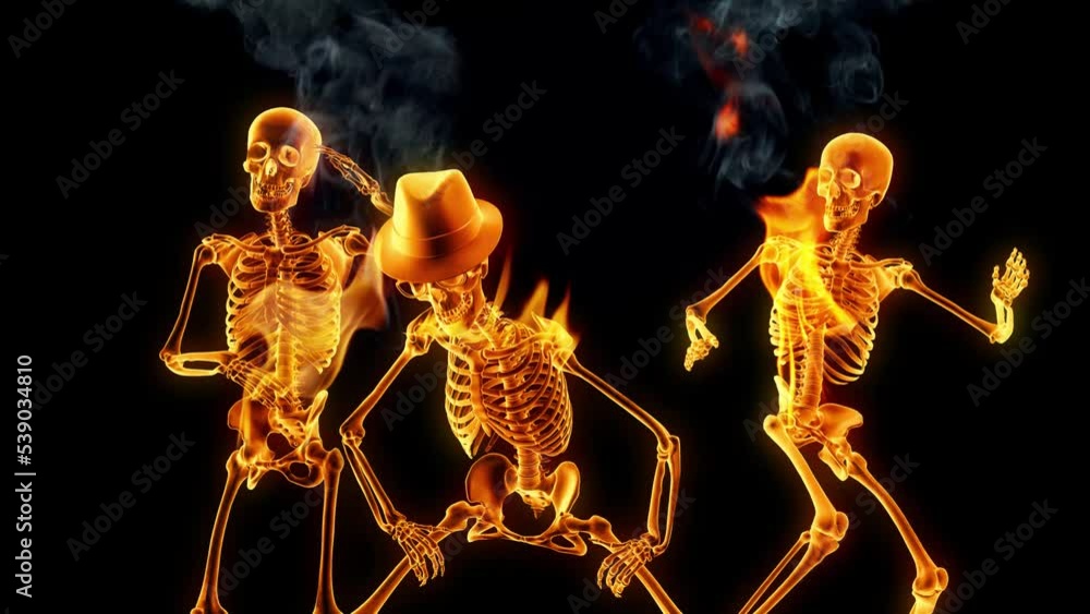 Vidéo Stock Burning skeletons isolated on black | Adobe Stock
