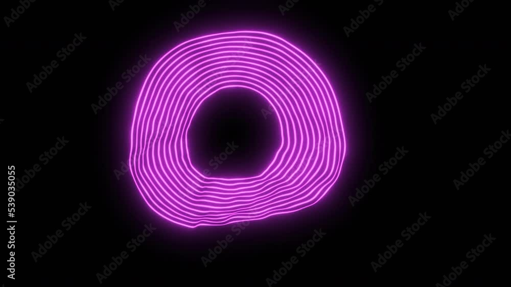 Animation with ring of neon rings blurring in space. Design. Neon 3d ...