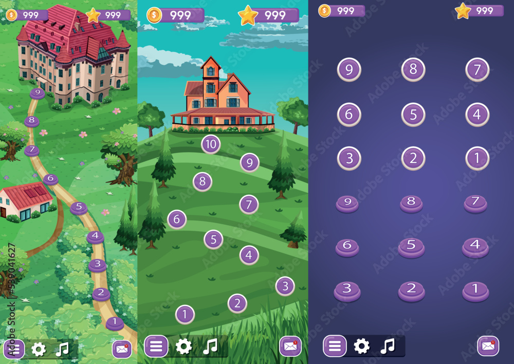 Game map with many levels, landscape, user interface ui - ux Stock ...
