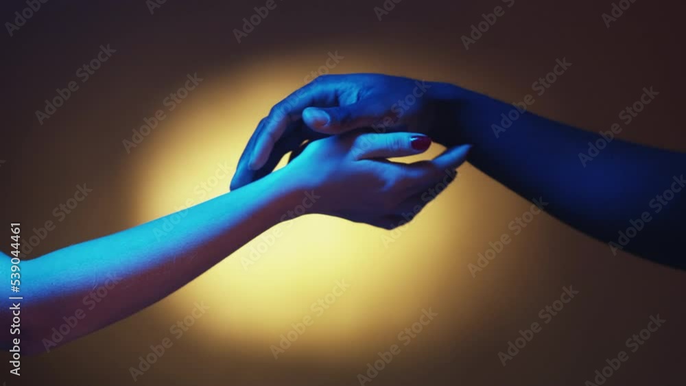 Diverse love. Romantic relationship. Multiethnic unity. Blue neon light ...