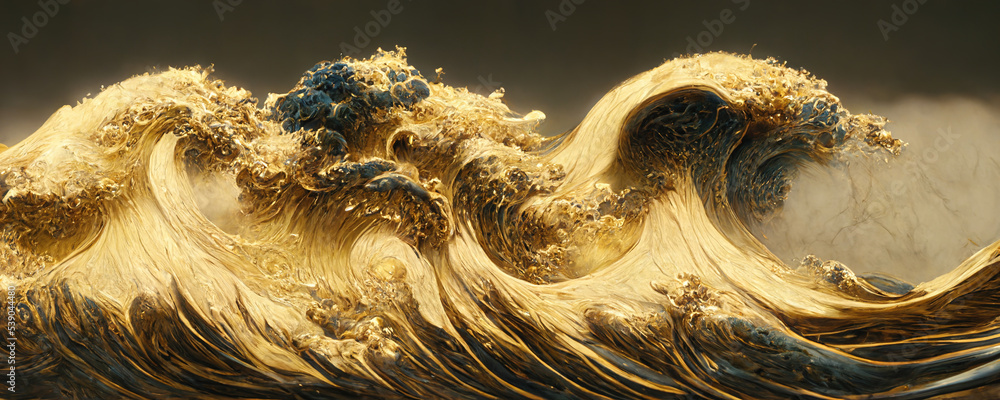 Graceful golden wave with liquid and kanagawa wave inspiration, with ...