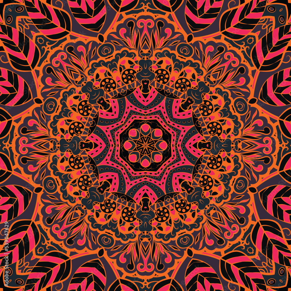 Seamless tile texture. Tracery mehndi design image. Dark toxic colors ...