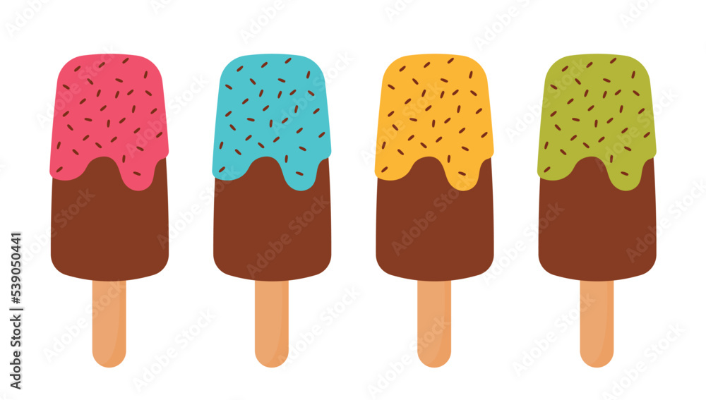 Popsicle ice cream set fruits flavor icon animated cartoon vector ...