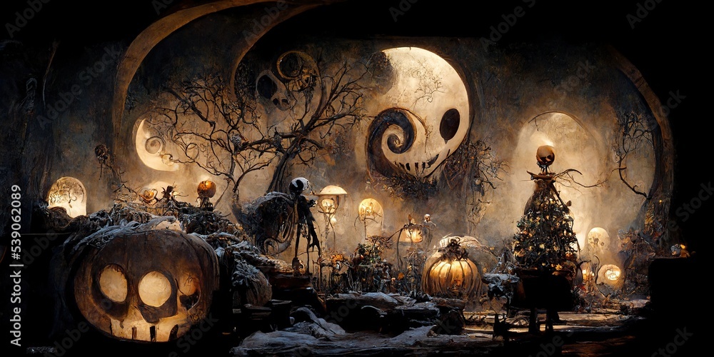 Nightmare before christmas Digital illustration. Painting. Generative ...