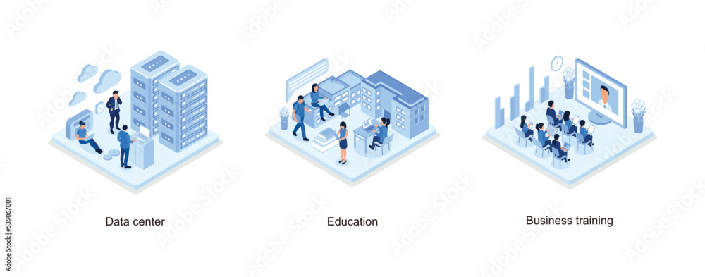 Data center concept with character, Students Study Online in University ...