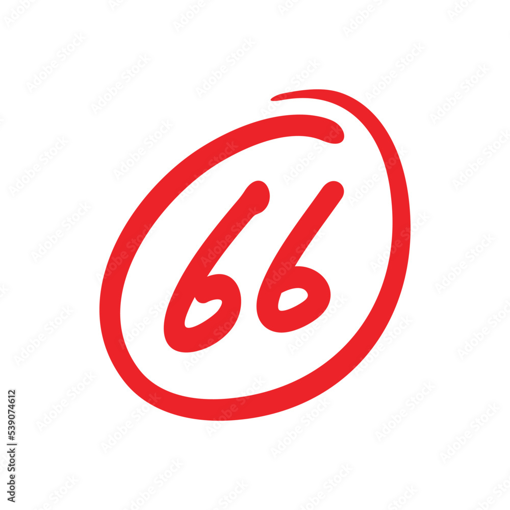 66 point test score, sixty six points grade results, hand drawn vector ...