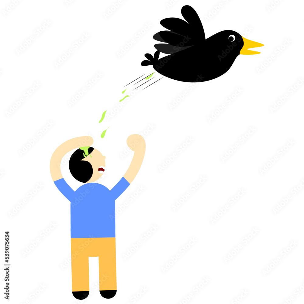 Vector illustration of angry man having bird droppings on his head ...