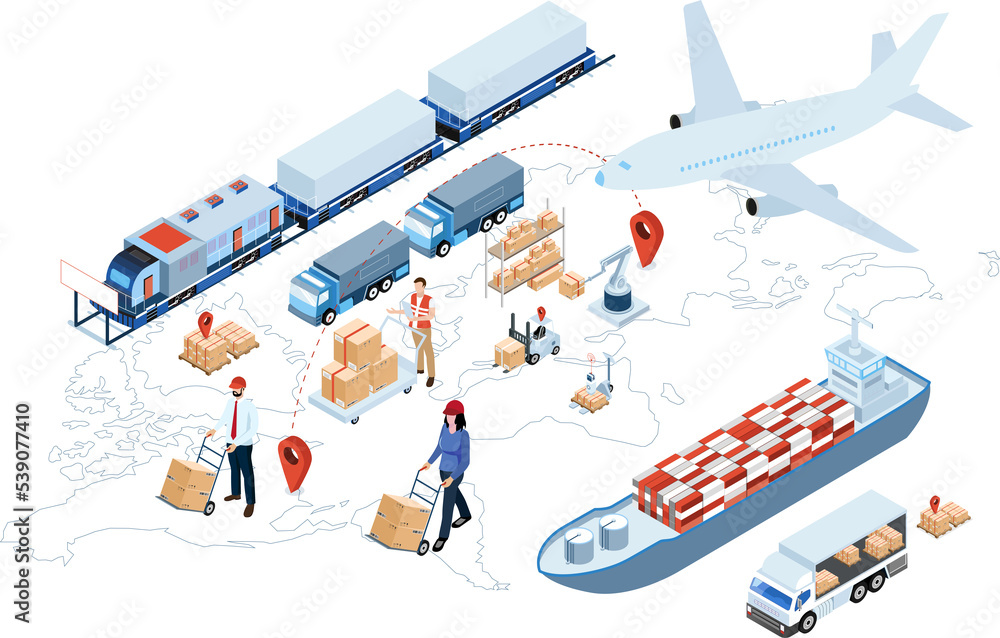 3D isometric Global logistics solutions landing page concept with Smart ...