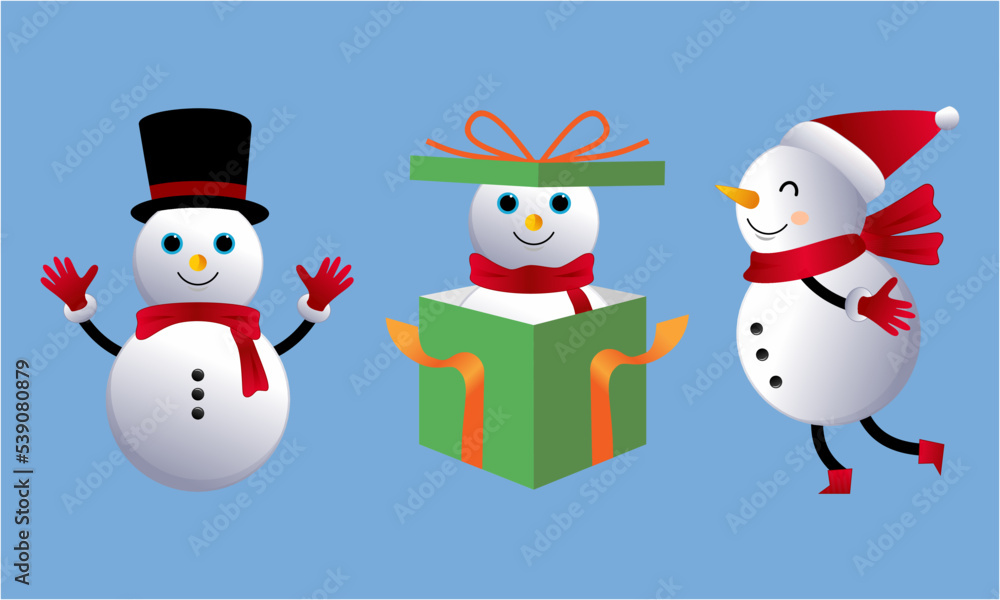 Set of cartoon snowmen in different poses vector illustration Stock ...
