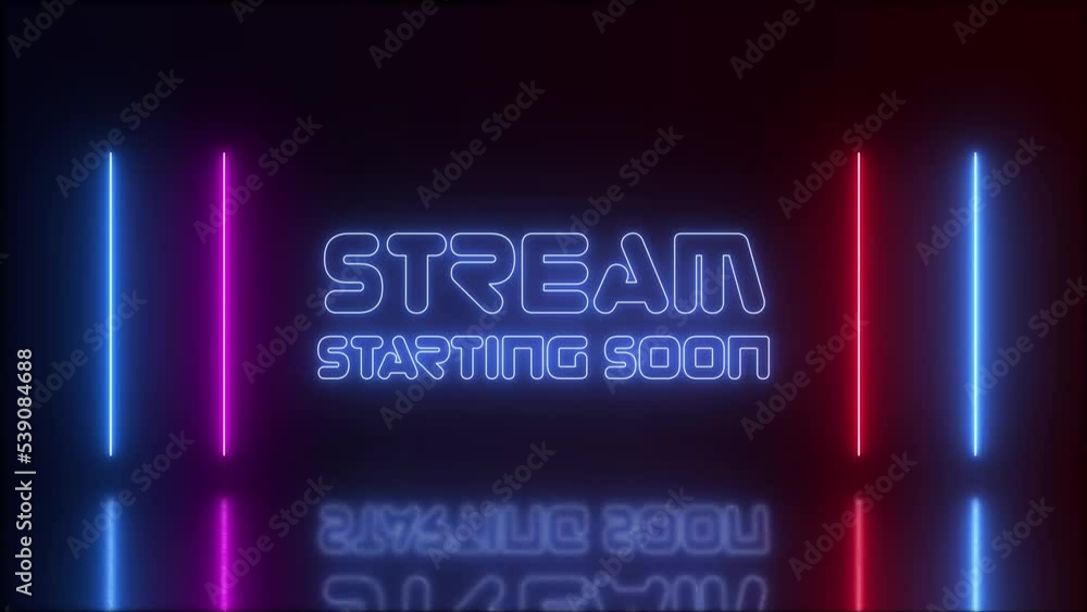 Stream starting soon neon glowing with lines looping background ...