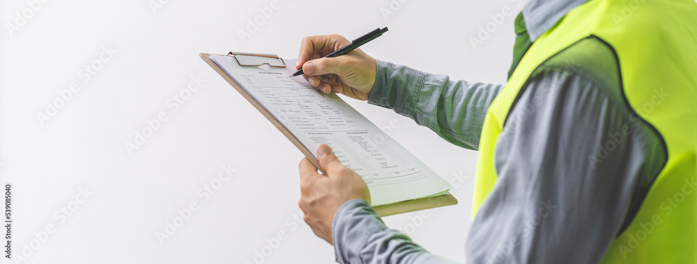 Building inspection, contractor asian young man, male inspecting home ...