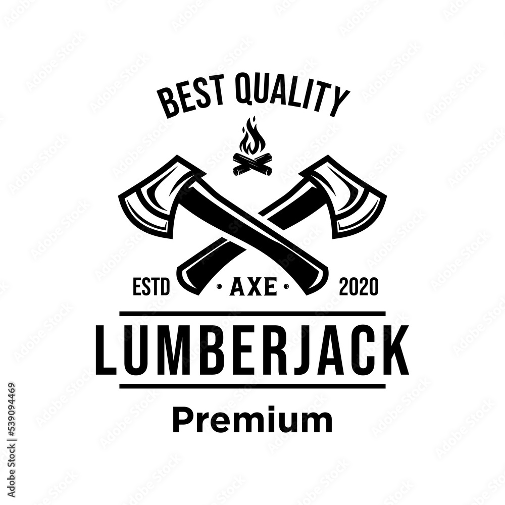 Ax. Axe lumberjack logo. Two crossed axes wih firewood . Woodworking ...