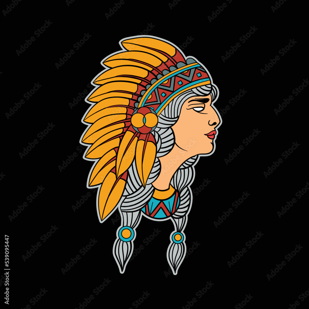 native american women full color traditional tattoo design Stock Vector ...
