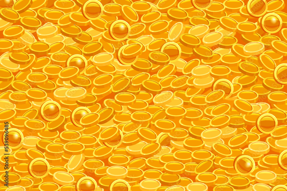 Gold coin pattern background, pile of gold coins reasure top view ...