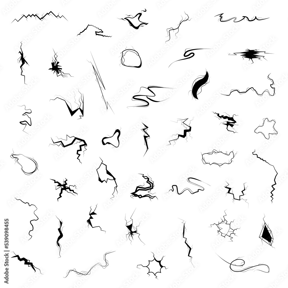 Set Black Collection Simple Line Cracked, Damaged, Hole, Earthquake ...
