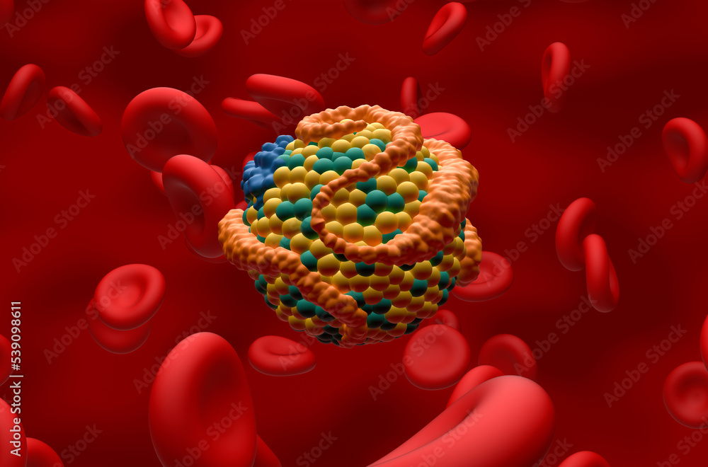 HDL (good) lipoprotein (cholesterol) in the blood flow – Closeup view ...