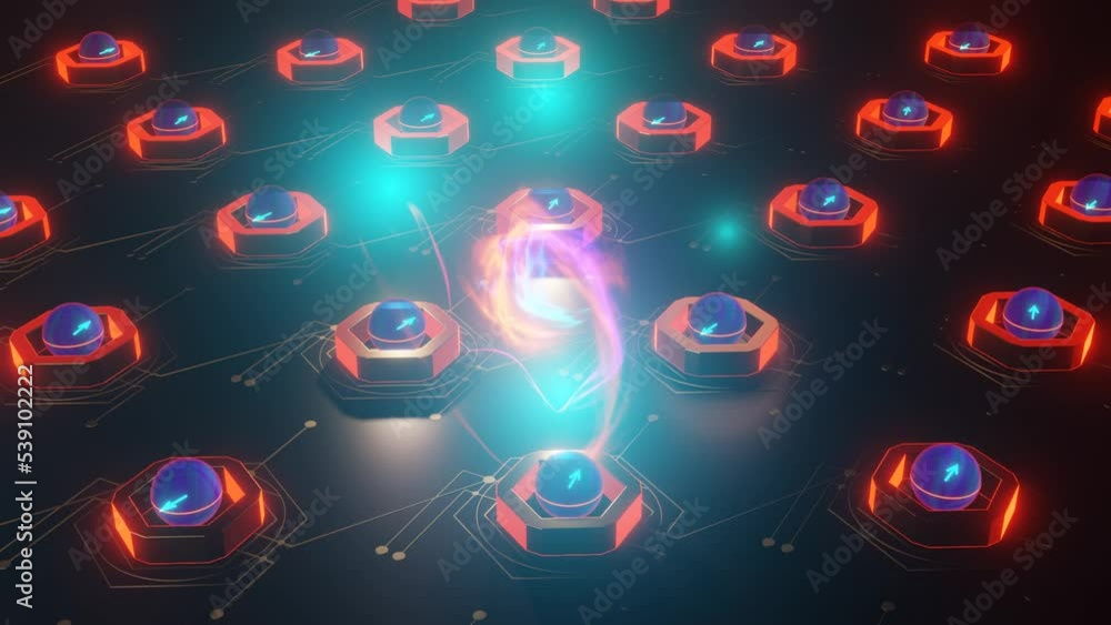 Inside quantum PC. Quantum computing, circuit at work - superposition and entanglement, qubit ...