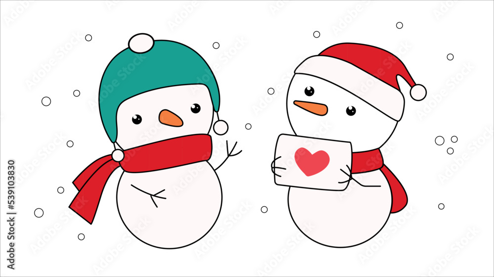 Cute christmas snowmen flat vector illustration.Winter activity for ...