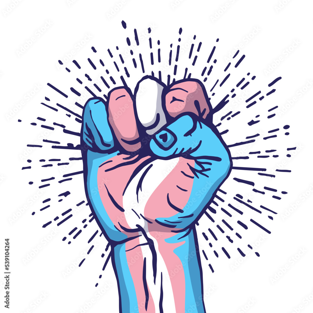 A Human Hand Clenched Into A Fist Flag Of Transgender Pride A