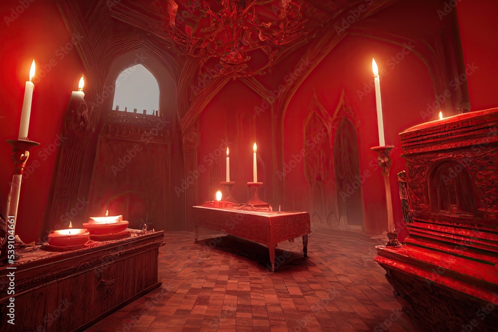 Dracula castle interior with altar for satanic rites and sacrifices by ...