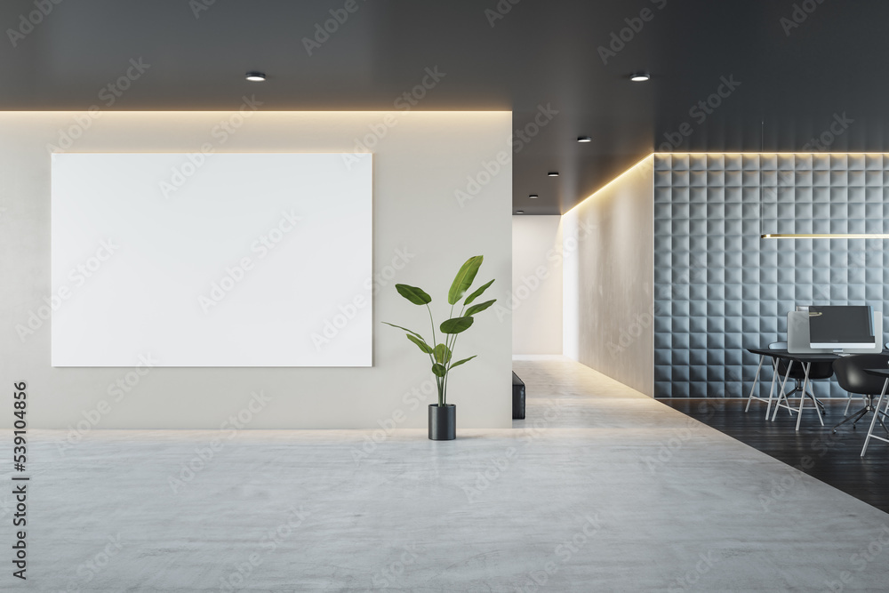 Front view on blank white poster on light wall background with place ...
