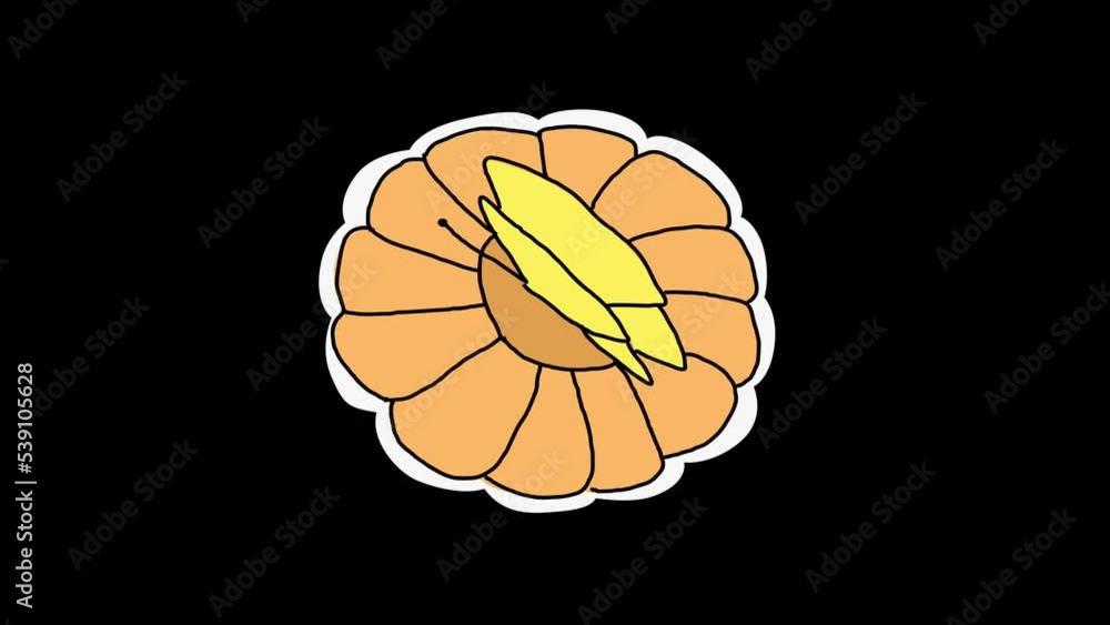 Hand Drawn Colorful Animated Cartoon Sticker. Black png Background. 4K ...