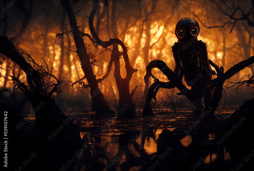 Ilustração do Stock: Swamp night creature. Realistic digital ...
