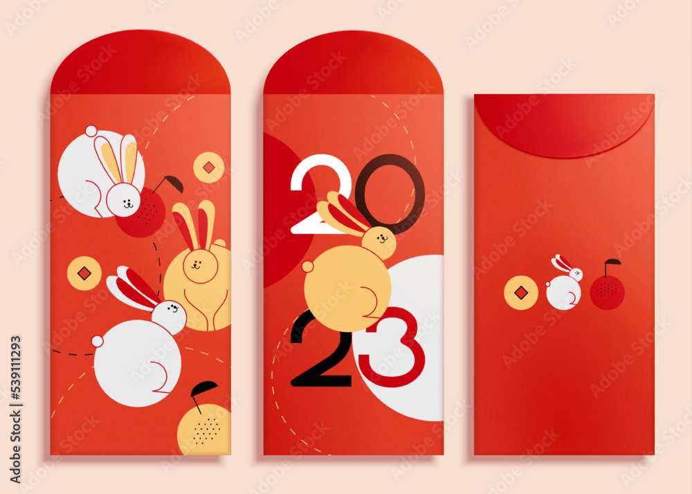 2023 Cute rabbits red envelopes Stock Vector | Adobe Stock