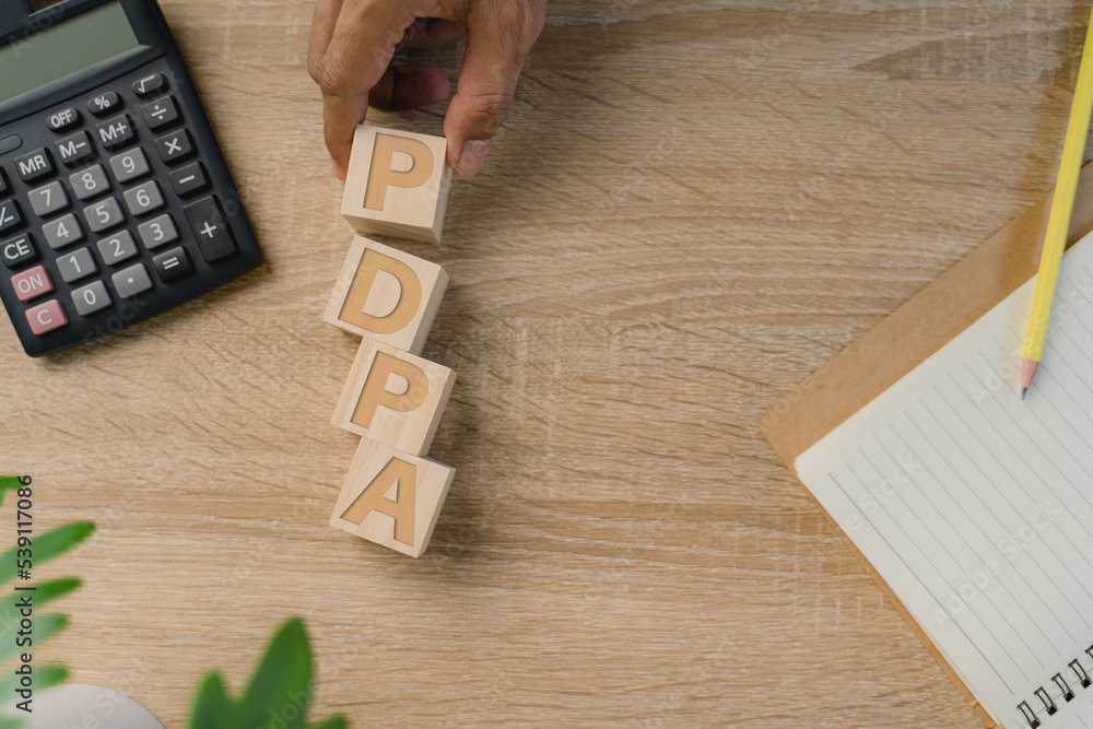 Personal Data Protection Act or Top view of PDPA concept. And wooden ...