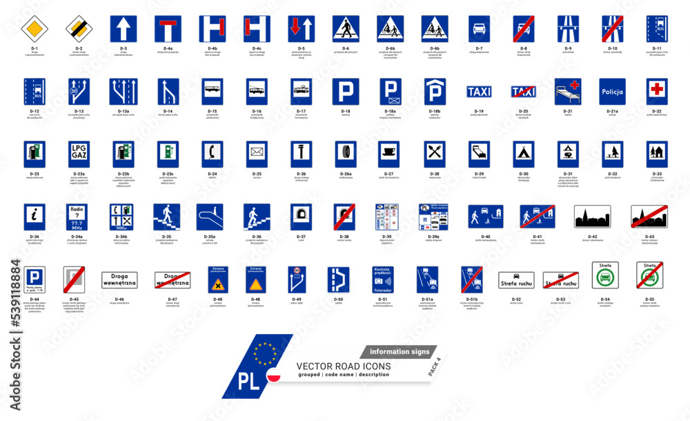 Polish road information signs - vector with shield, name and ...