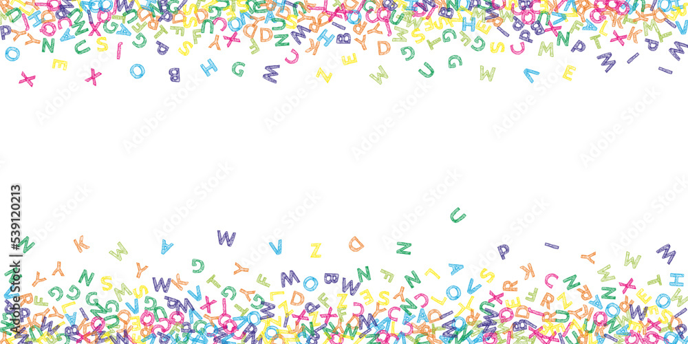 Falling letters of English language. Colorful sketch flying words of ...