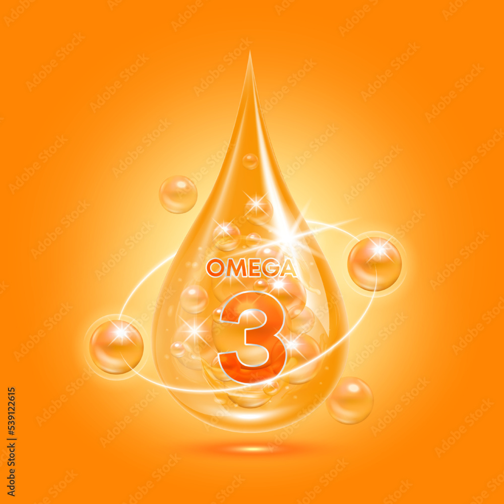 Fish oil omega 3 drop fatty acids. Orange shining substance vitamin ...