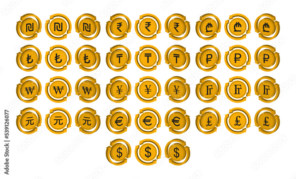 Vector set of orange 3d financial volumetric icons or buttons. Symbols ...