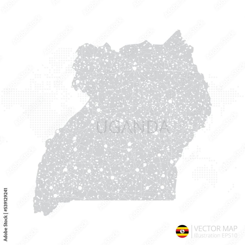 Uganda grey map isolated on white background with abstract mesh line ...