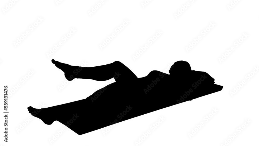 Black silhouette of woman lying and doing leg flexion and extension ...
