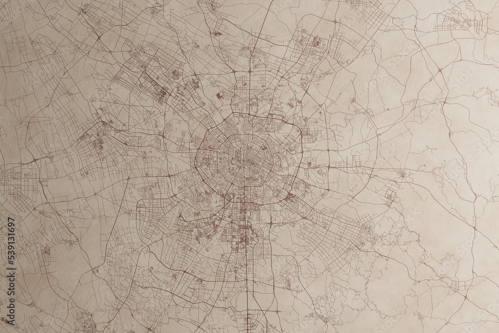 Map of Chengdu (China) on an old vintage sheet of paper. Retro style ...