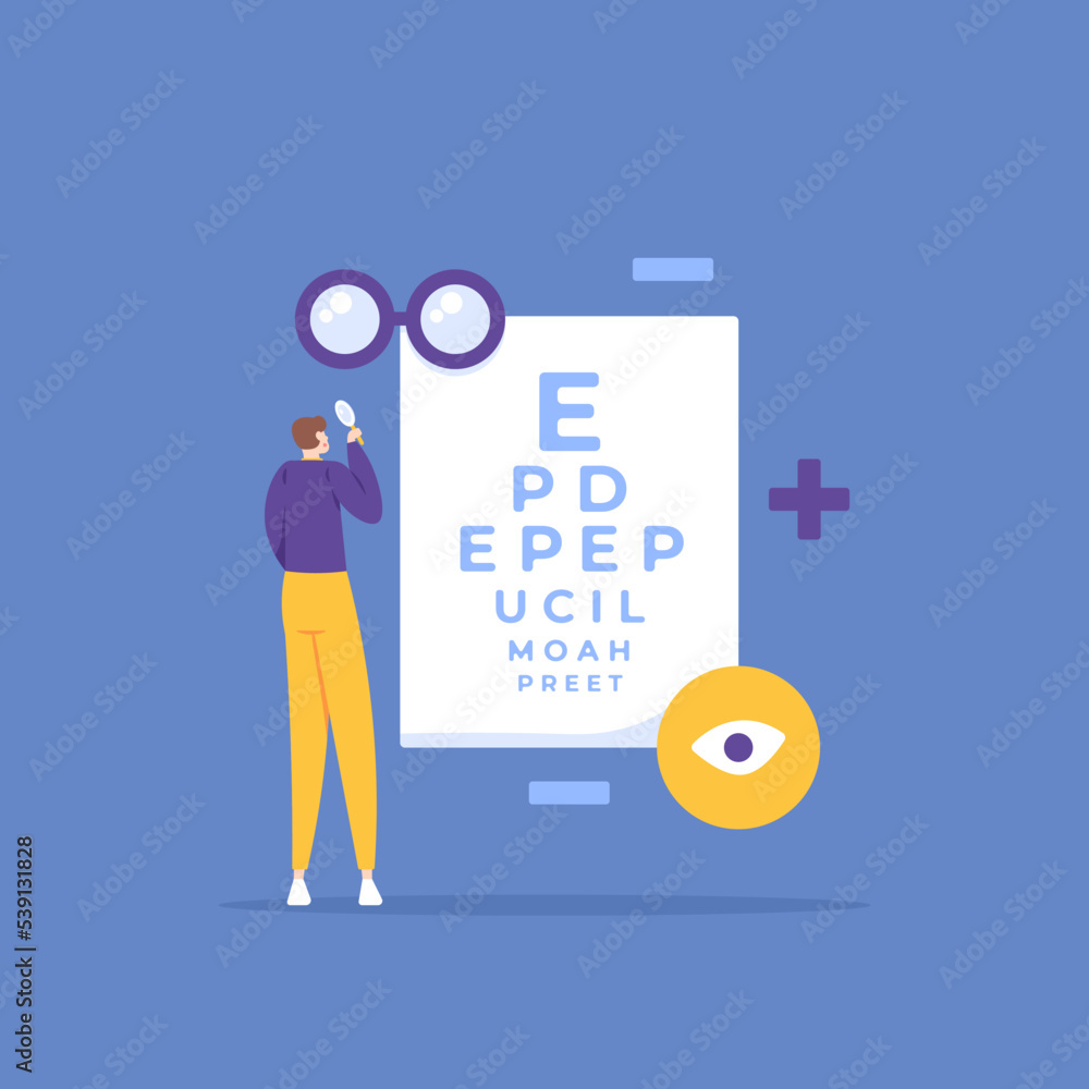 Vetor de eye health check. perform an examination to determine the size ...