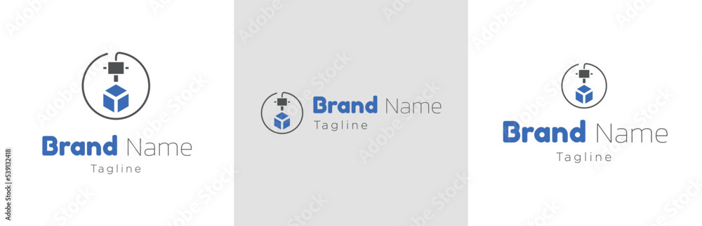 3D printer logo design set, three-dimensional printing symbol, modern ...