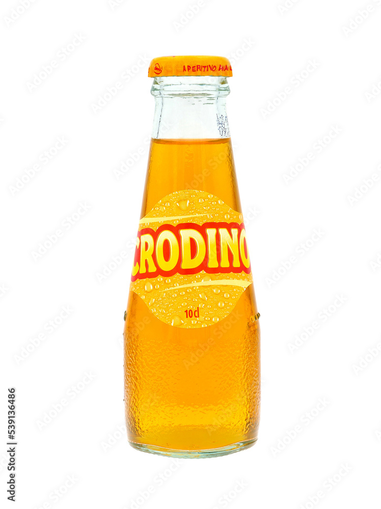 ROME, ITALY - OCTOBER 18, 2022. Crodino mini bottle isolated on white ...