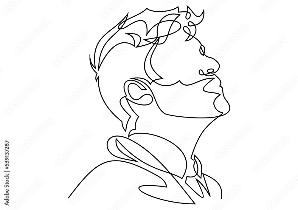 Continuous one line drawing of man portrait. Hairstyle. Fashionable men ...