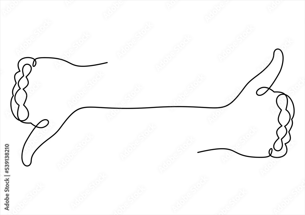 One line drawing of hands with thumbs up and thumbs down. Good and bad ...